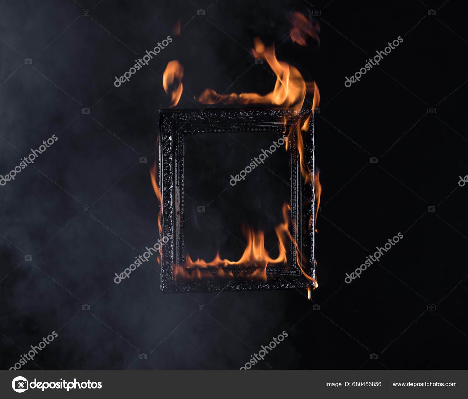 Burning Picture Frame Black Background — Stock Photo © serikbaib #680456856
