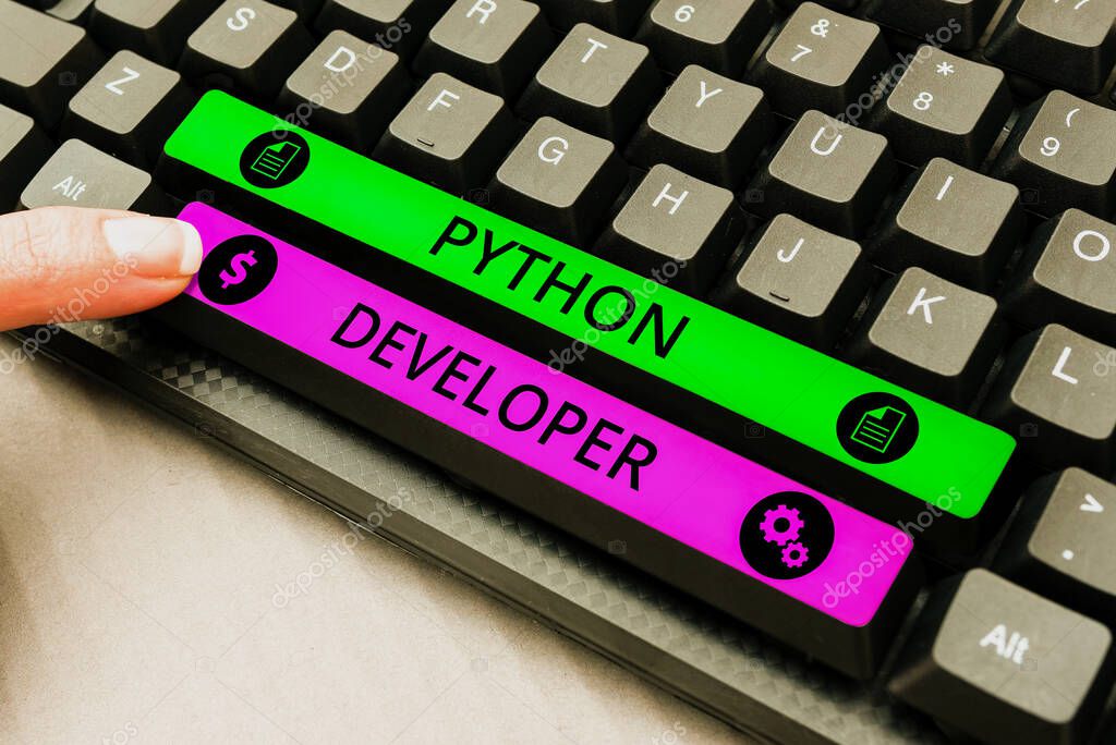 Letrero que muestra Python Developer, Los empleados de ideas de ...