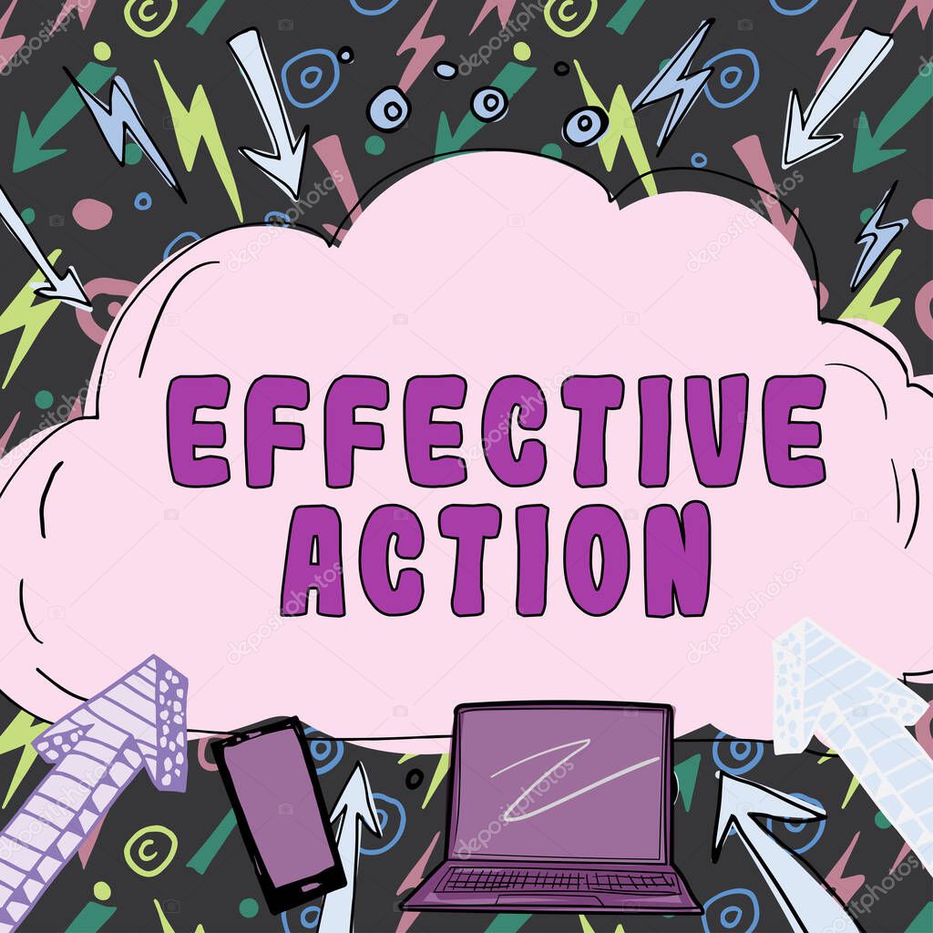 Señal que muestra Acción Efectiva, Visión general del negocio que ...