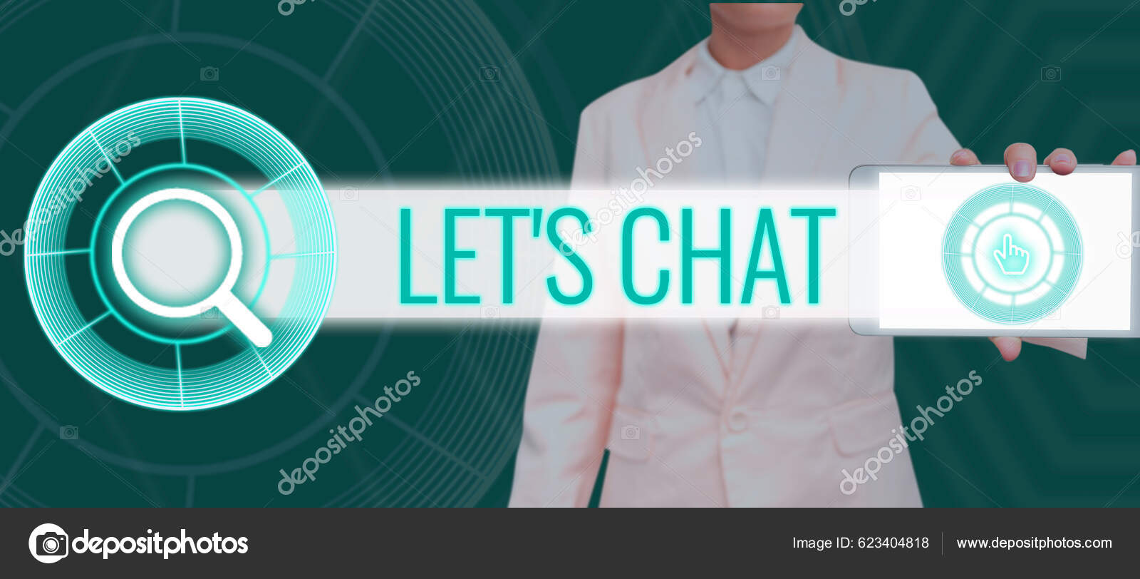 Text Caption Presenting Let's Chat Business Showcase Inviting Person ...