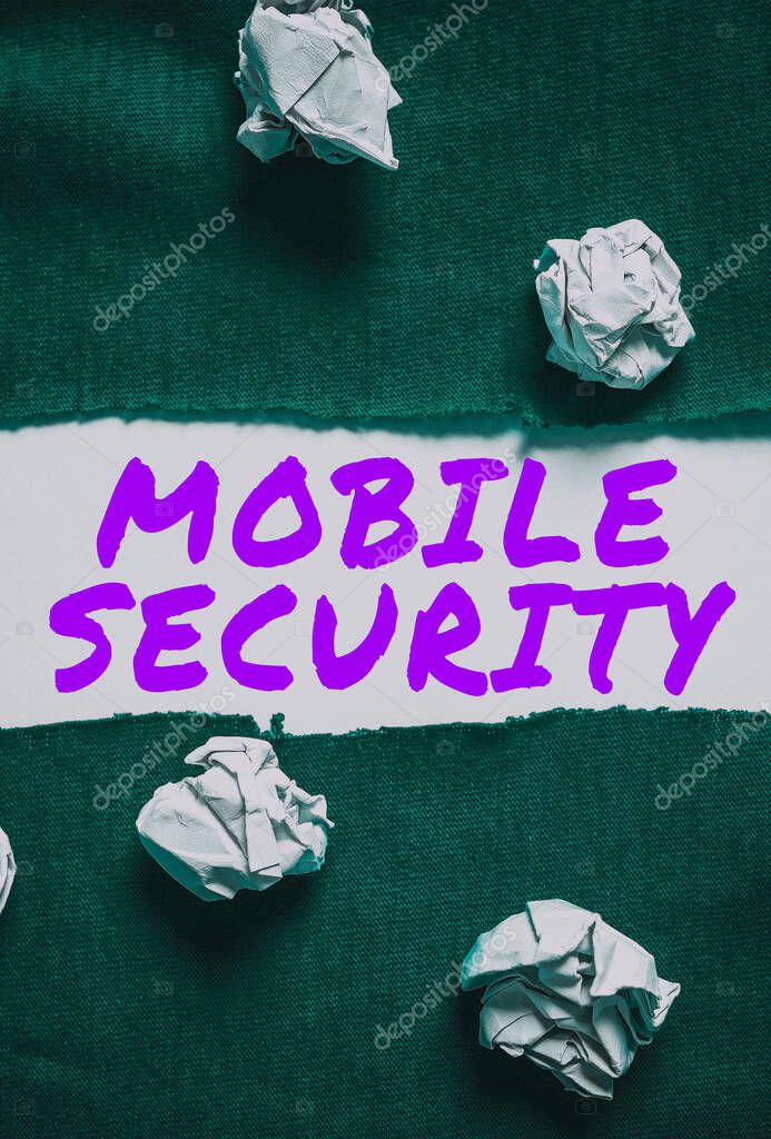 Firma mostrando Mobile Security, Word para los esfuerzos por proteger ...