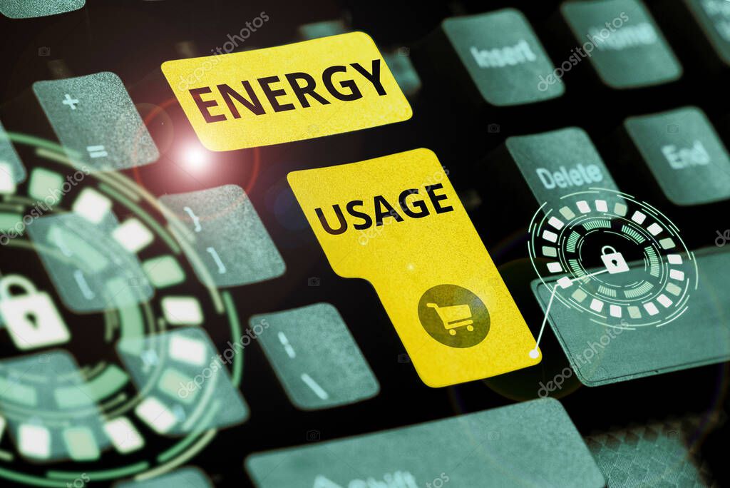 Inspiración mostrando signo de uso de energía, escaparate de negocio ...