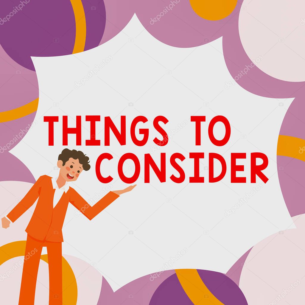 Inspiración mostrando signo Cosas a considerar, Lista de enfoque de ...