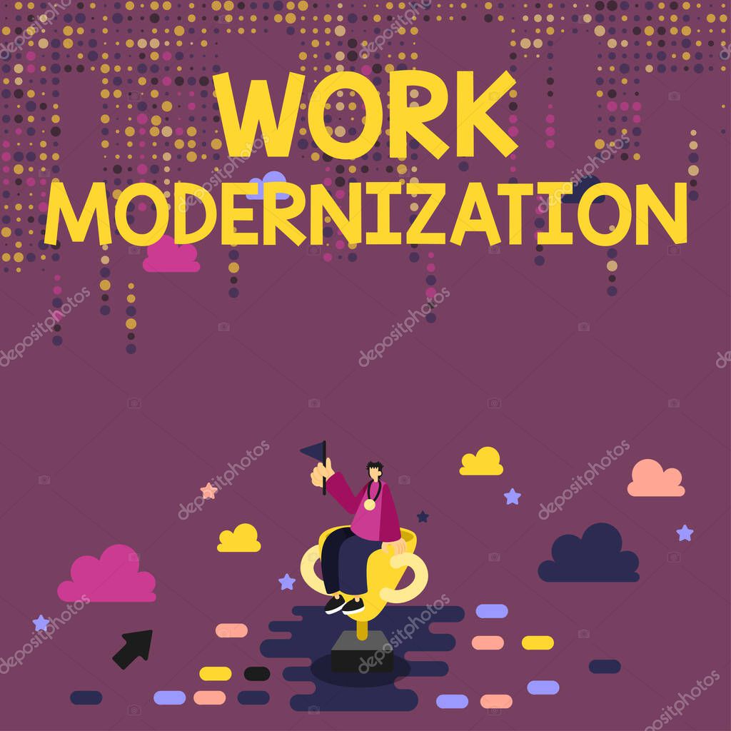 Leyenda conceptual Modernizaci n del trabajo, el concepto de negocio cambia el servicio y el ...