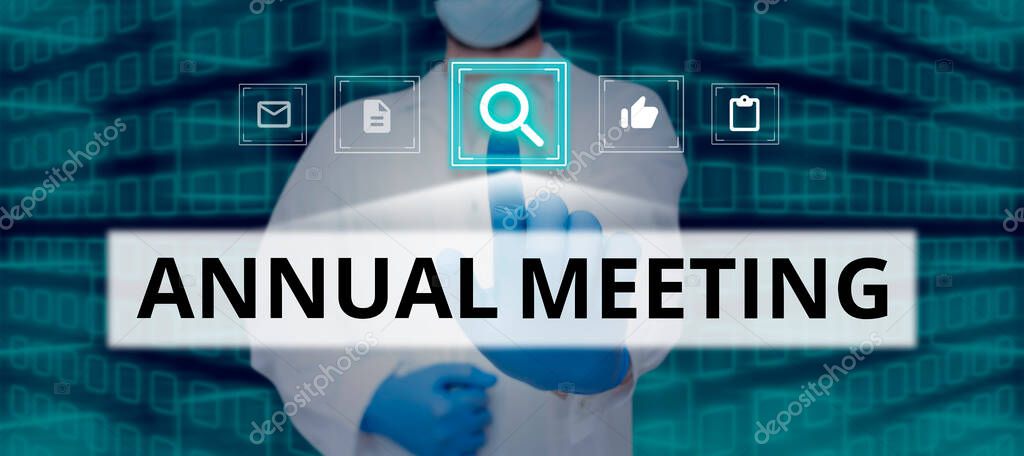 Inspiración mostrando signo Junta Anual, Concepto que significa Reunión ...