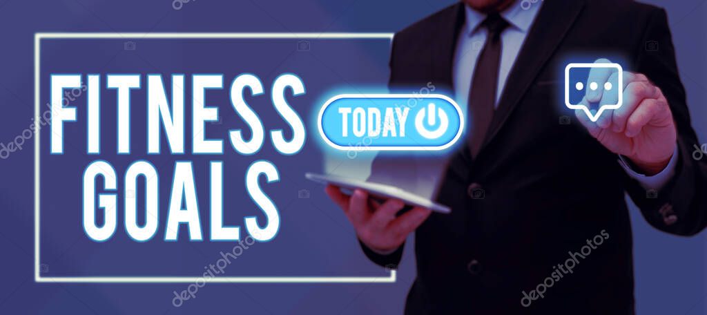 Señal que muestra objetivos de fitness, enfoque empresarial grasa suelta construir músculo cada ...