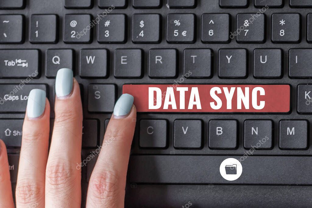 Visualización conceptual Data Sync, Word Escrito en datos que son ...