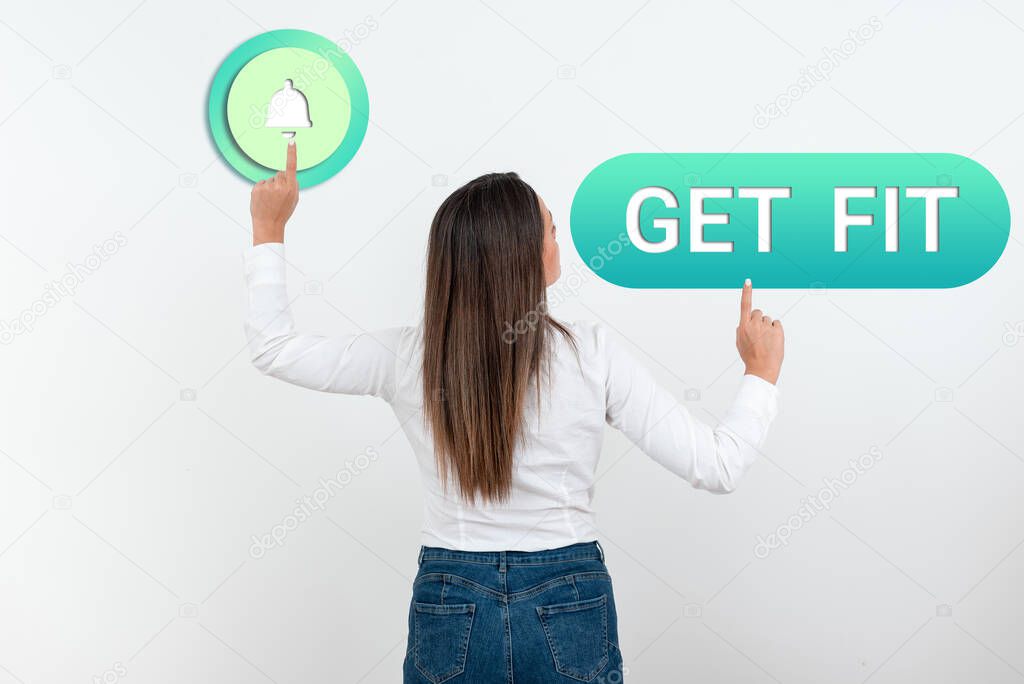 Letrero de escritura a mano Get Fit, Word Escrito en el tamaño o forma ...