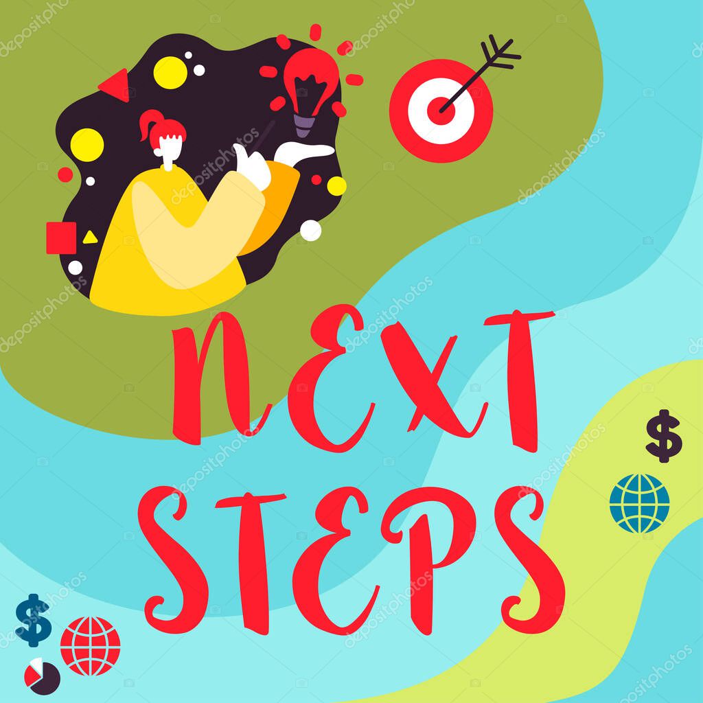 Escribir mostrando texto Próximos pasos, Word for numper of process ...