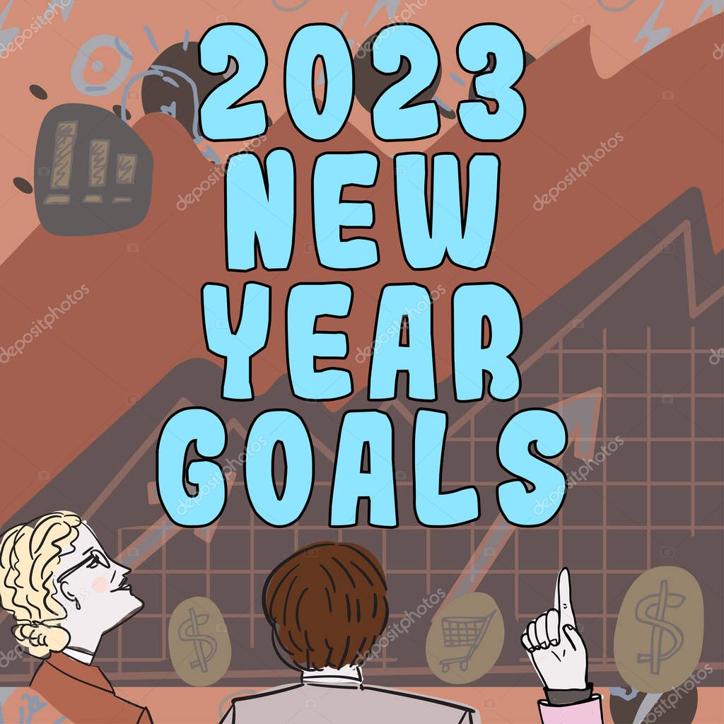 Señal de escritura a mano 2023 Metas de Año Nuevo, Palabra escrita en ...