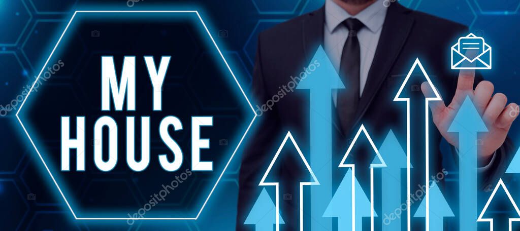 Letrero de escritura a mano Mi Casa, Palabra para un lugar o edificio donde vivo con la gente ...