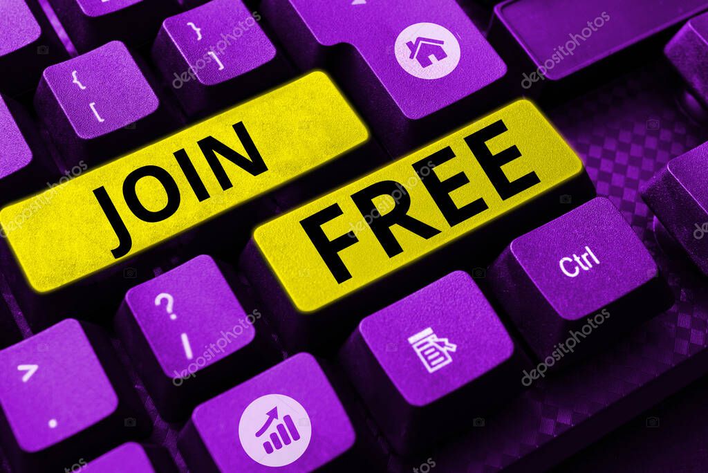 Texto que muestra inspiración Únete a Free, Internet Concept el acto o ...