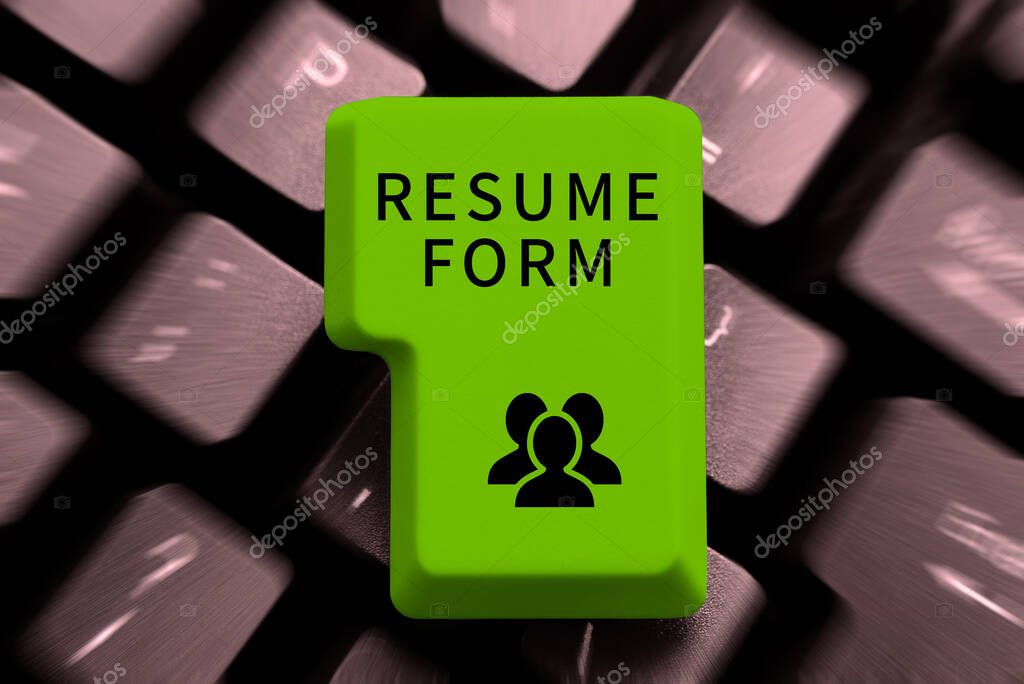 Signo que muestra Resume Form, Word Escrito en describir los elementos ...