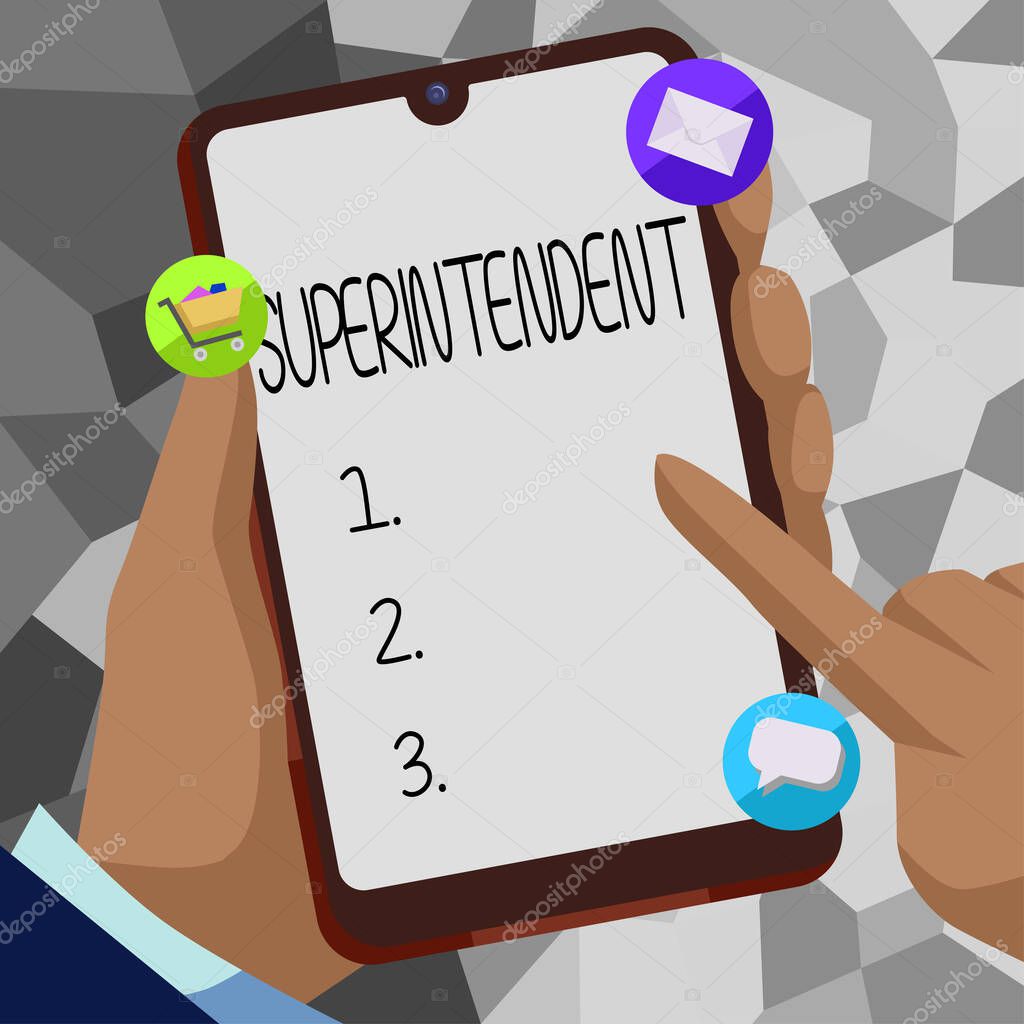 Texto que muestra la inspiración Superintendente, Negocios escaparate ... Texto que muestra la inspiración Superintendente, Negocios escaparate ...