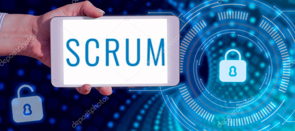 Leyenda del texto que presenta Scrum, escritura a mano del concepto del ... Leyenda del texto que presenta Scrum, escritura a mano del concepto del ...