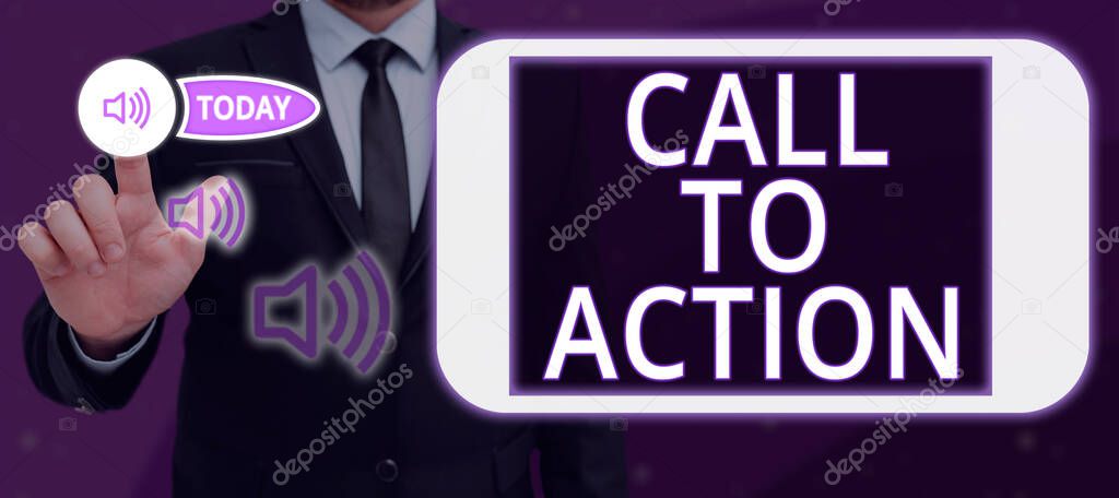 Señal de escritura a mano Llamado a la acción, Concepto de negocio ...