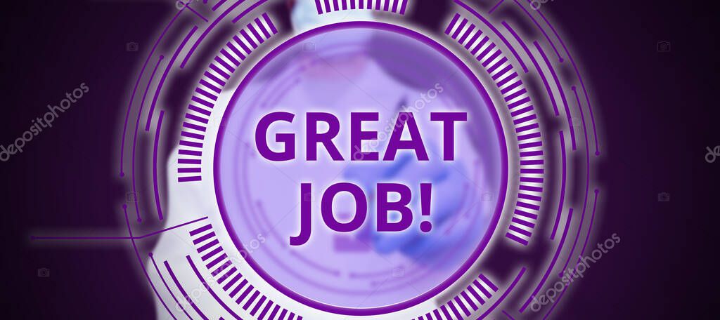 Conceptual caption Great Job, Business idea used praising someone for ...