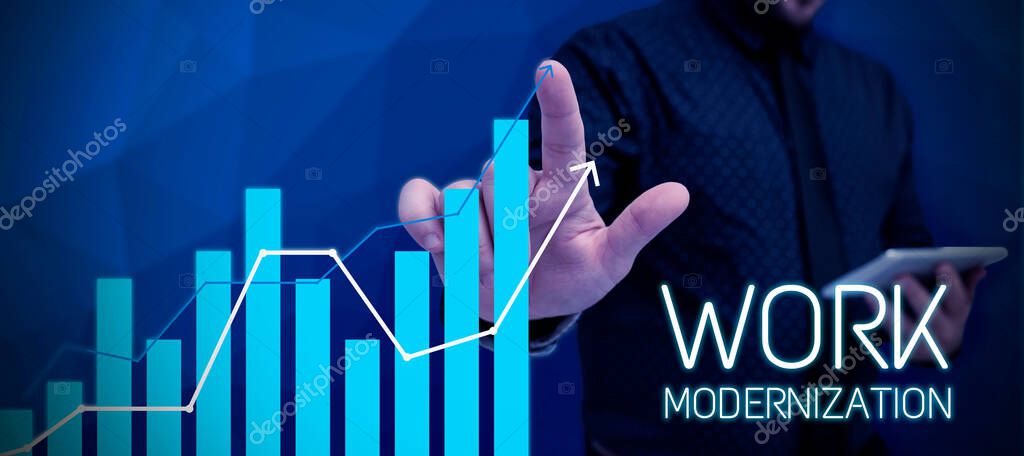 Leyenda conceptual Modernizaci n del trabajo, escaparate del negocio servicio y proceso ...