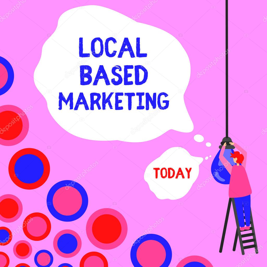 Sign displaying Local Based Marketing, Word Written on marketing way ...