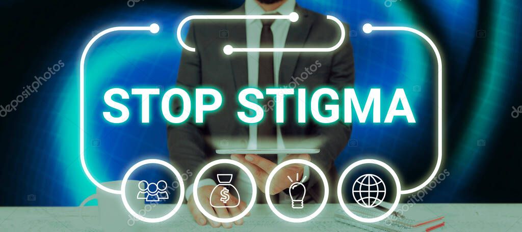 Señal que muestra Stop Stigma, Concepto de Internet poner fin a la ...