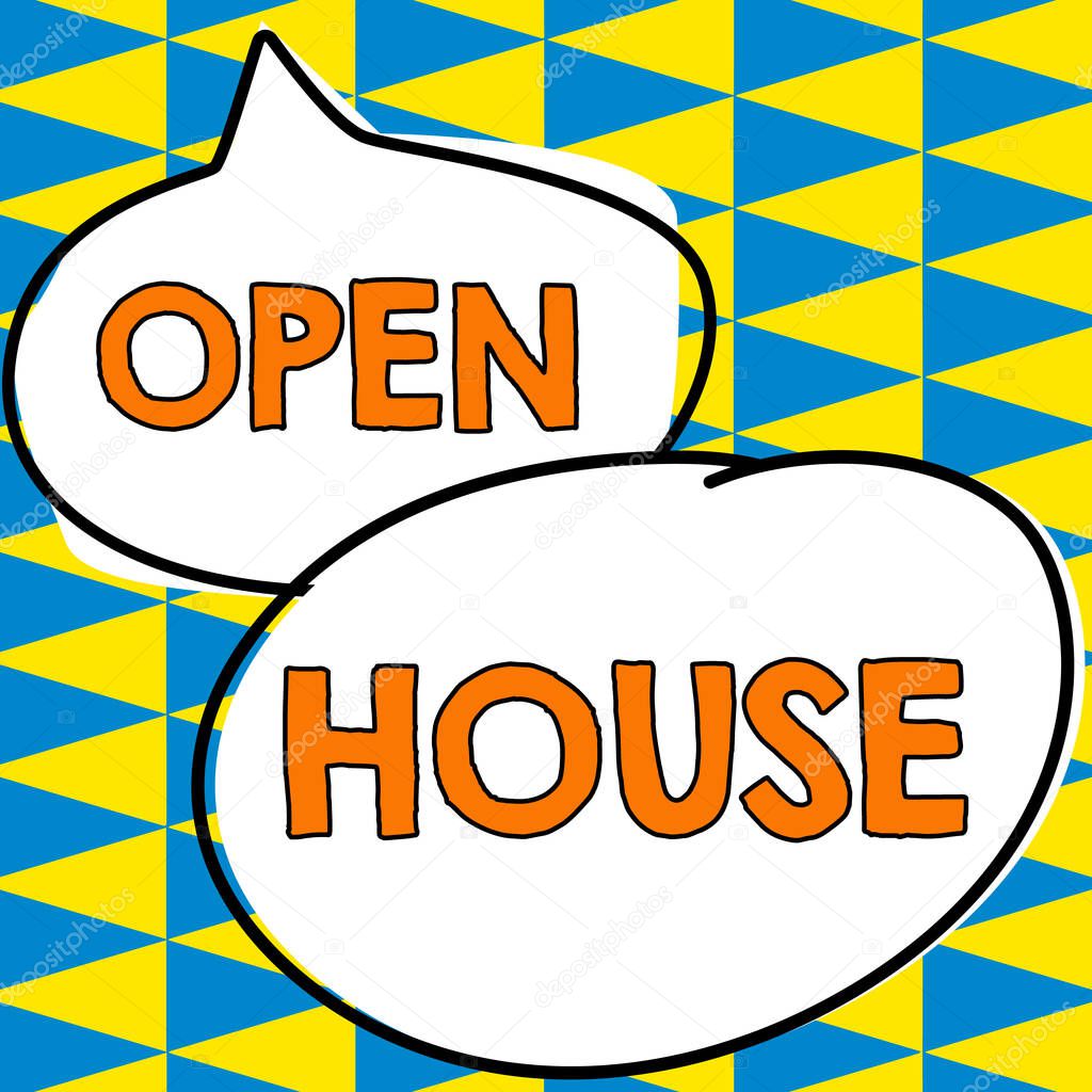 Letrero de escritura a mano Open House, Concepto que significa que ...