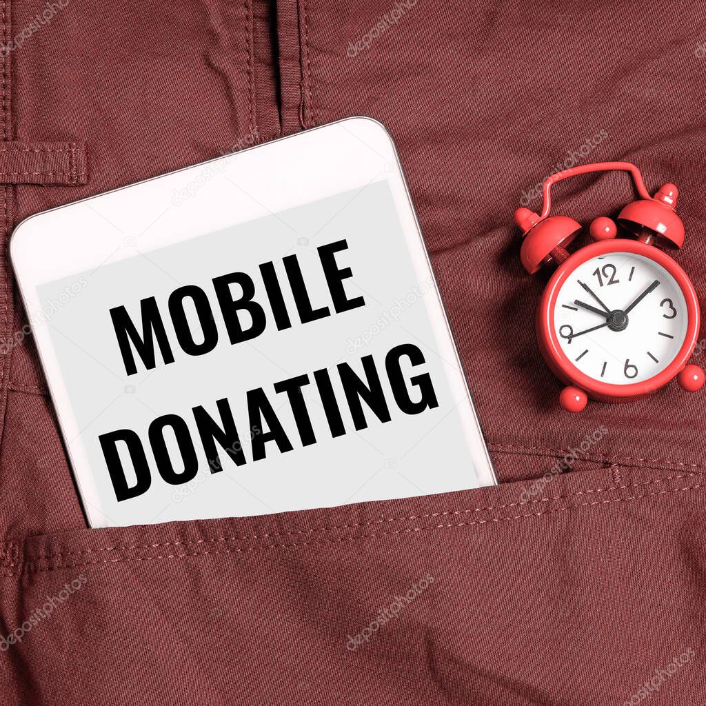 Leyenda conceptual Donación móvil, Concepto que significa dar algo a ...