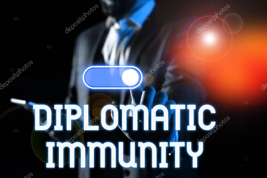 Escribiendo mostrando texto Inmunidad Diplomática, Palabra por ley que ...