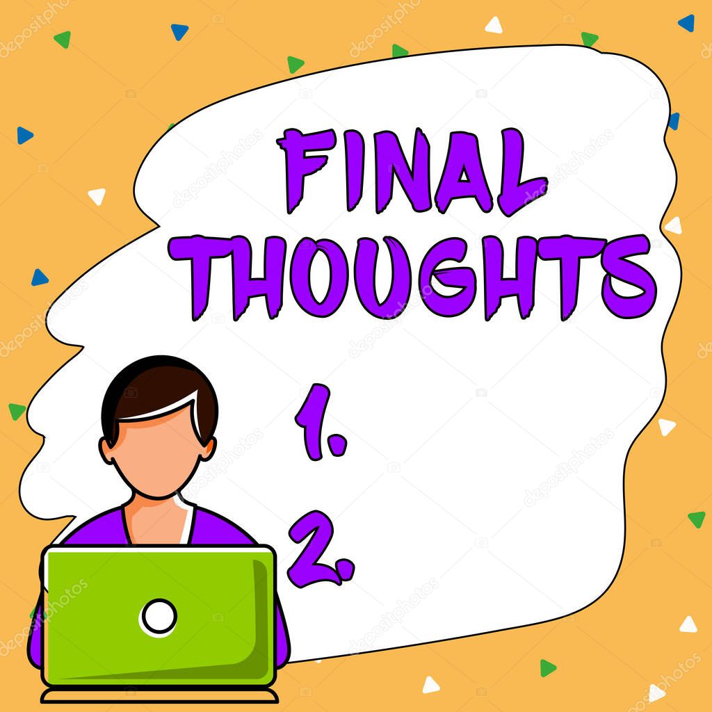 Texto a mano Pensamientos finales, escaparate de negocios Conclusi n ltimas recomendaciones de ...