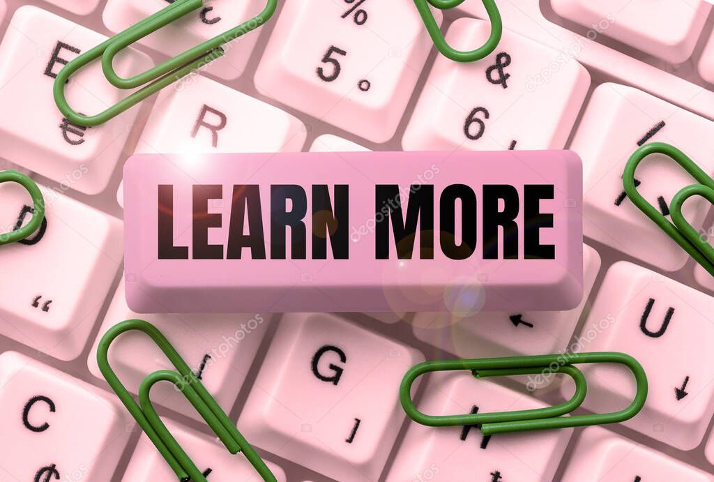 Letrero de escritura a mano Aprende más, Concepto de negocio Profundiza ...