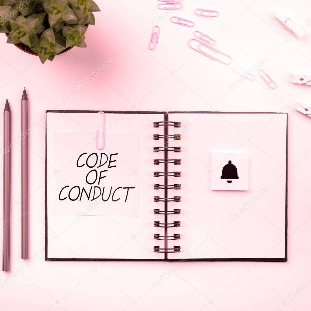 Inspiración mostrando signo Código de Conducta, Concepto empresarial Reglas éticas Códigos ...