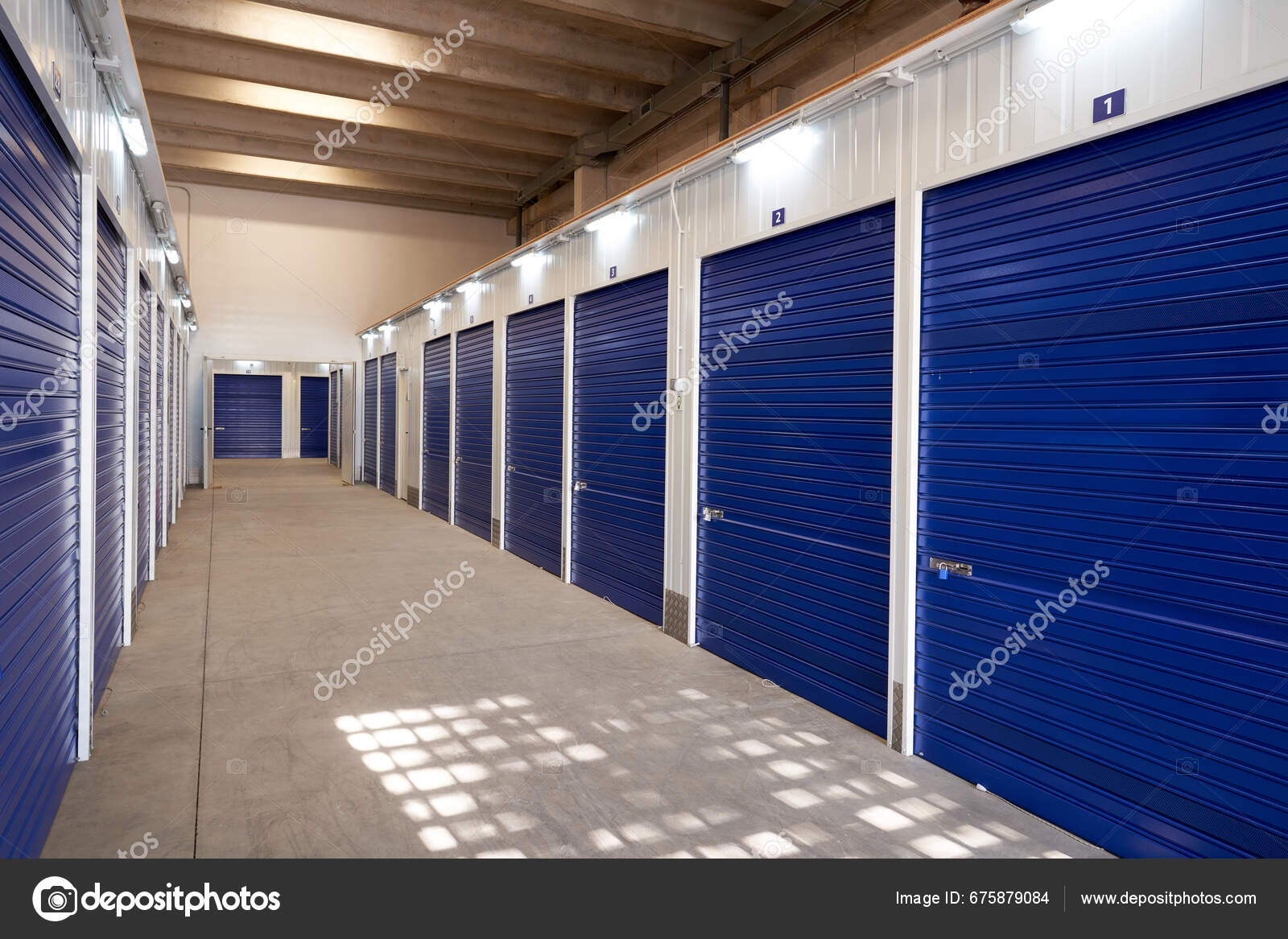 Long Narrow Corridor Storage Blue Shutter Automatic Doors Industrial ...
