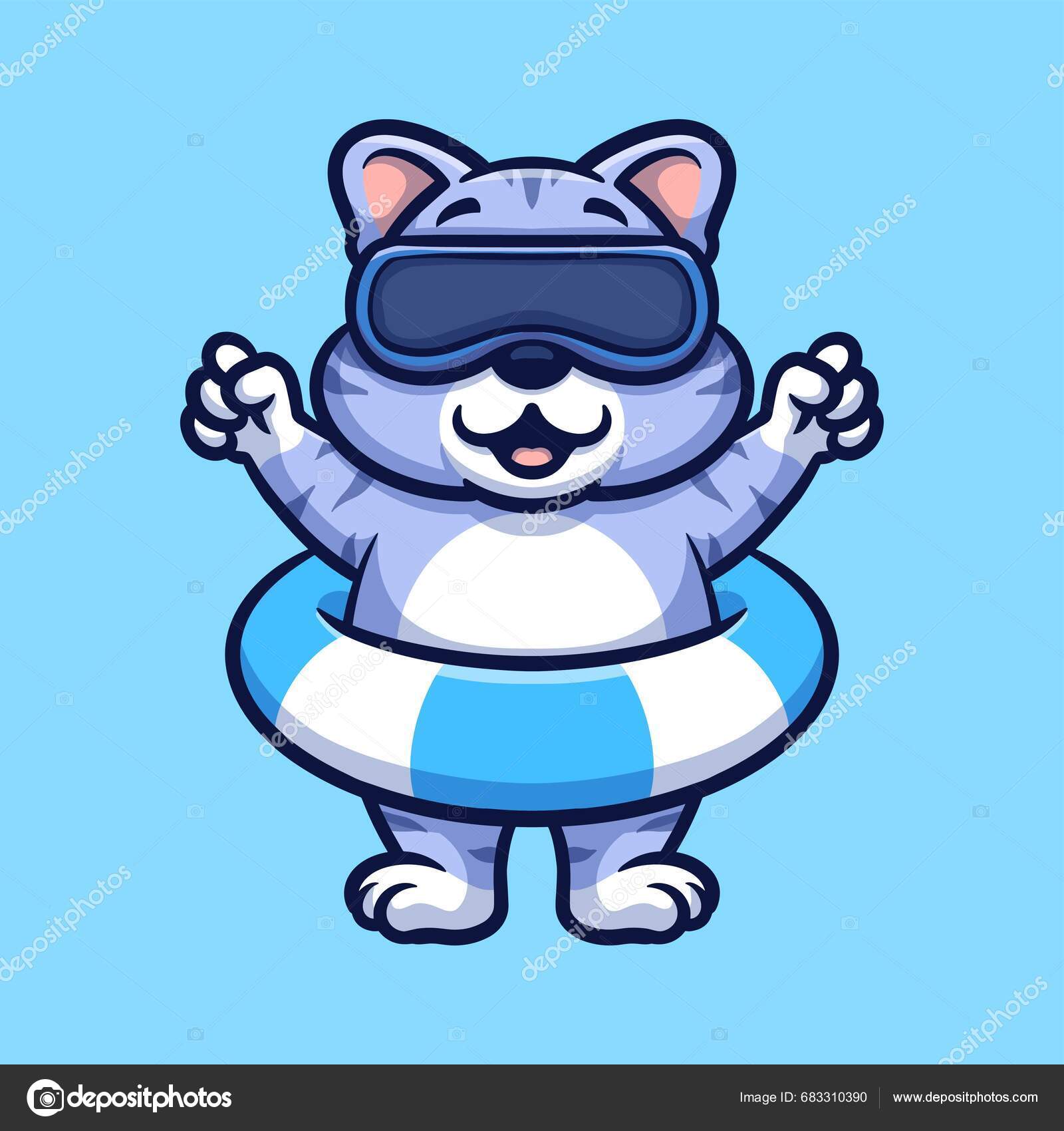 Cat Swim Creative Cartoon Illustration Stock Vector by ©ajiwaluyo 683310390