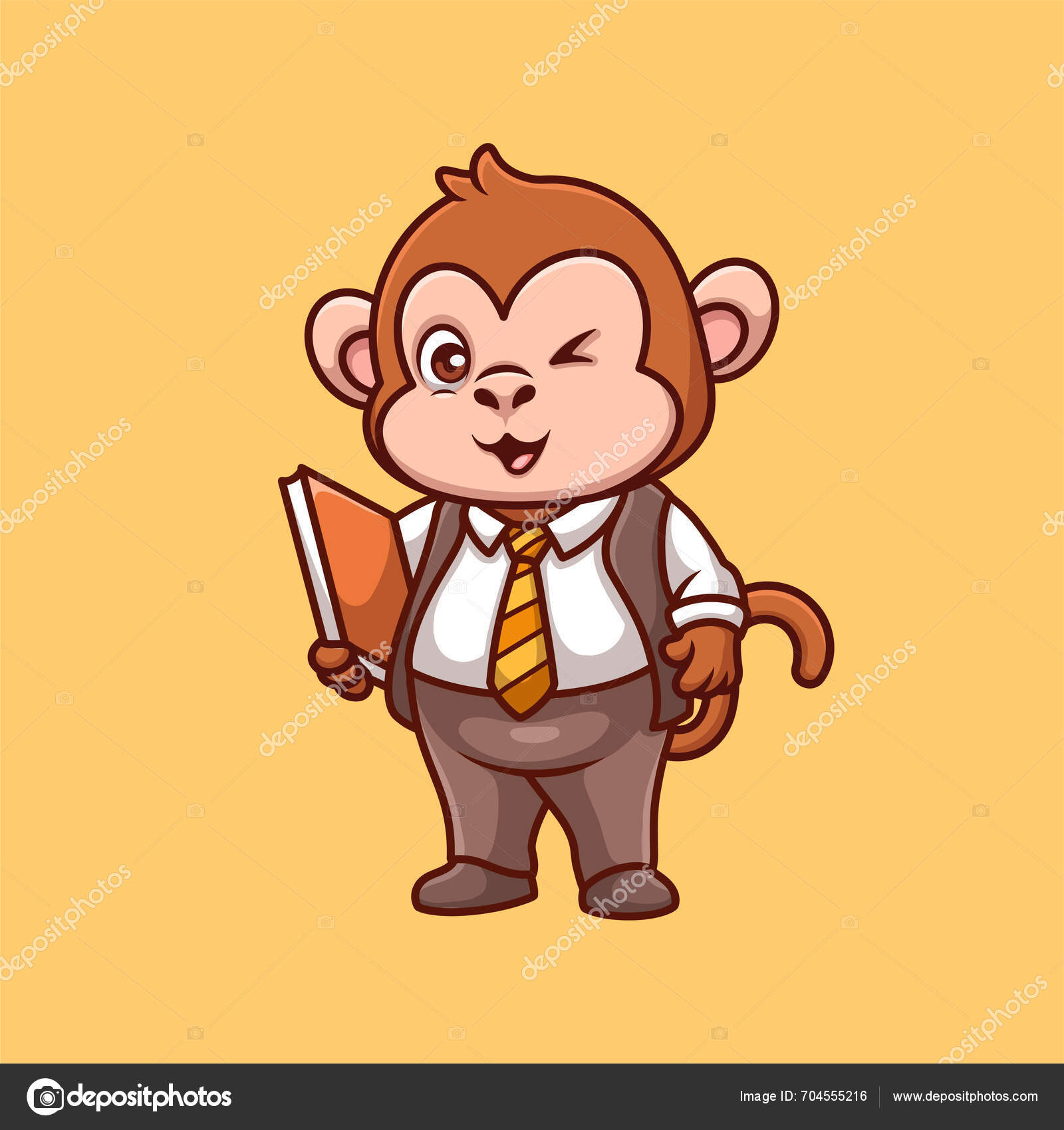 Professor Macaco Bonito Desenho Animado Ilustração Vetor de stock de ...