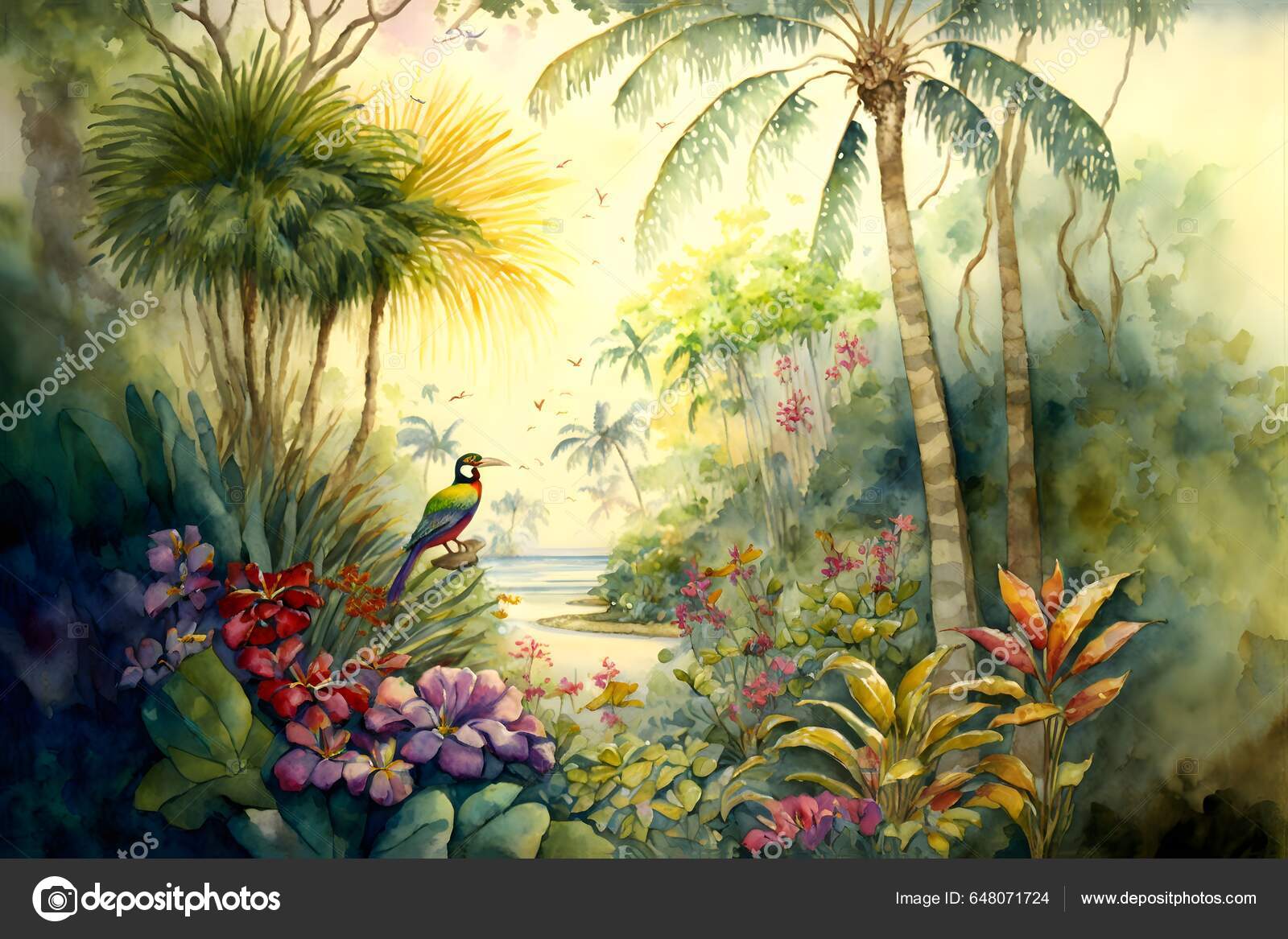 Selva Tropical Con Palmeras Flores: fotografía de stock © dgshingala ...