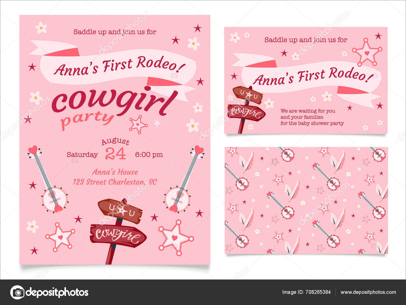 Primer Rodeo Vaquera Fiesta Tarjetas Invitación Concepto Vaquero ...