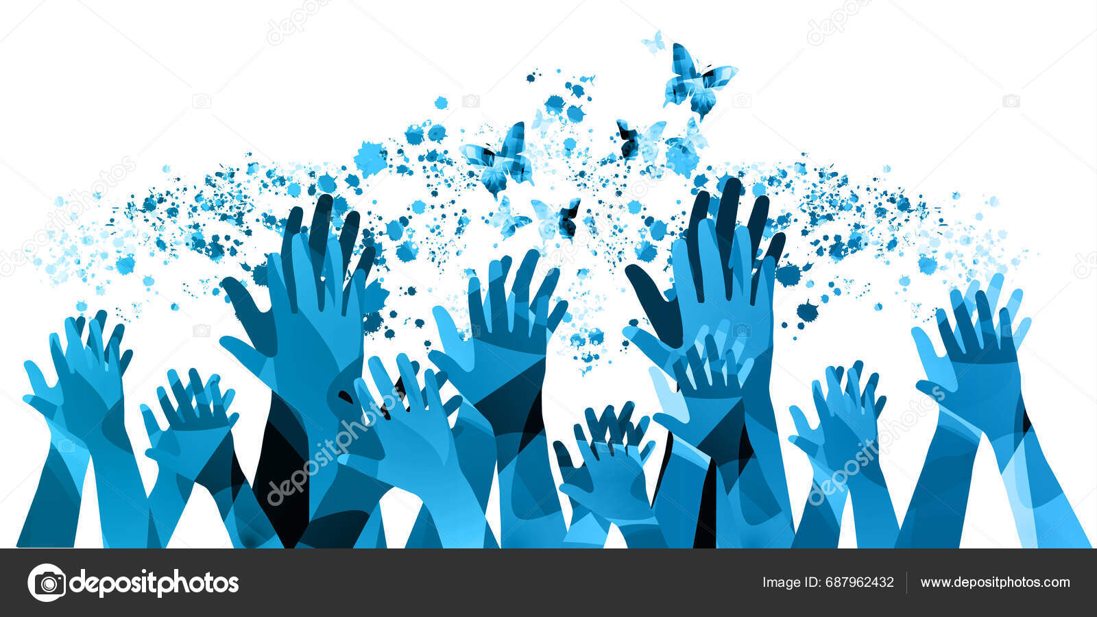 Blue Colored Hands People Applause White Background Stock Vector by ...