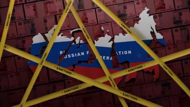 Visualization Map Russia Split Different Pieces Covered Yellow Tape ...