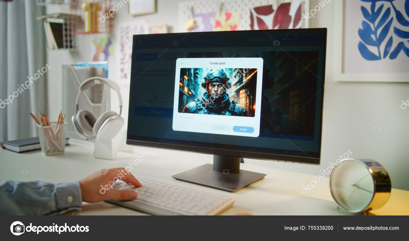 Dolly Shot Man Typing Prompt Image Generator Computer Screen Shows ...
