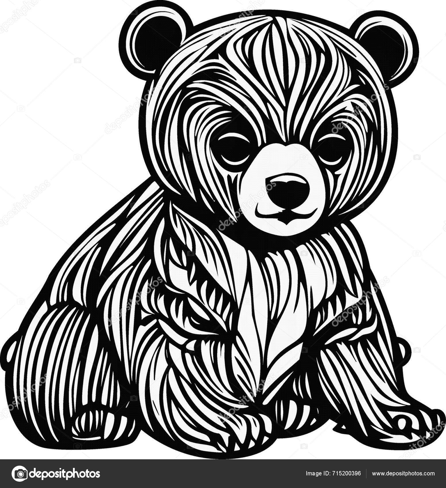 Vektor Beruang Kecil Hitam Dan Putih Baris Untuk Halaman Mewarnai ...