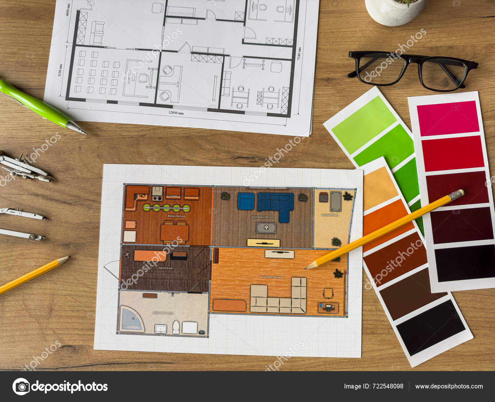 House Plans Documents Technical Drawings Blueprint Drafts Color ...