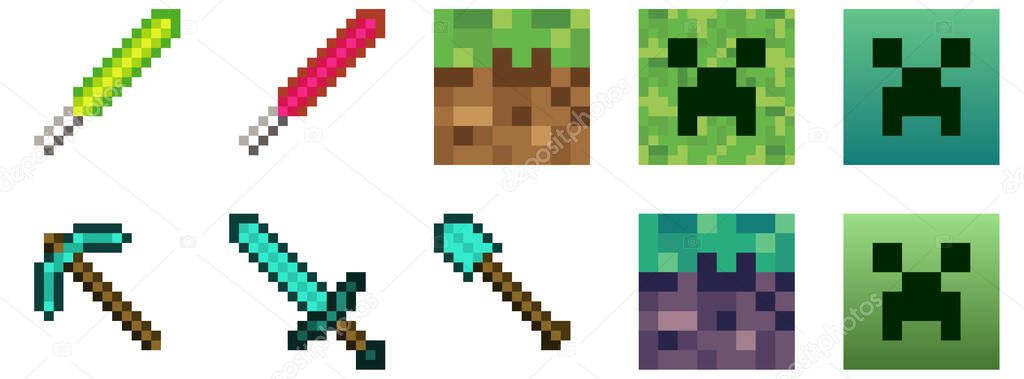 Iconos Minecraft Ilustración Vectorial Plana Vector de stock por ...