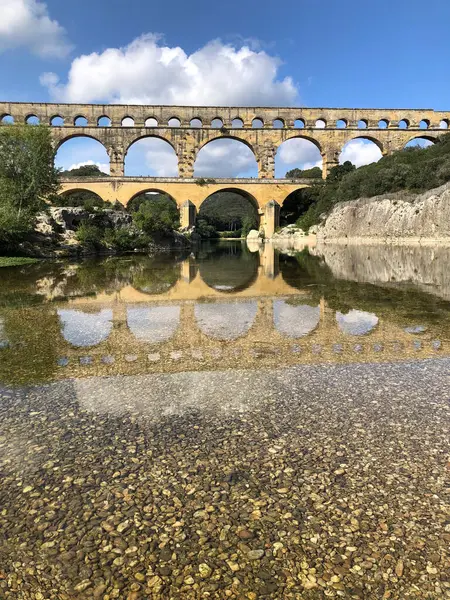 Ancient Roman Pont du Gard aqueduct and viaduct bridge, the highest of ...