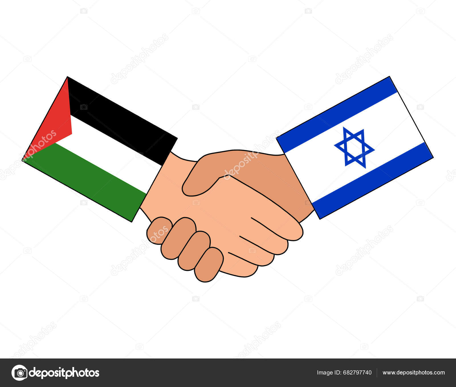 Illustration Drawing Palestine Israel Flags Handshake Peace Agreement ...