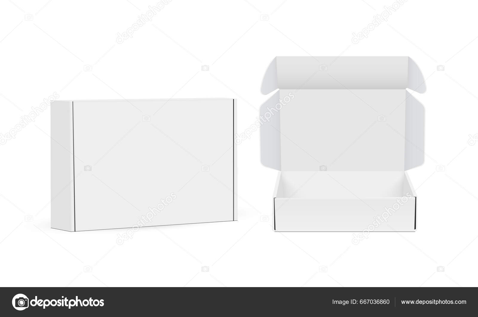 Two Blank Packaging Boxes Mockups Open Closed Isolated White Background ...