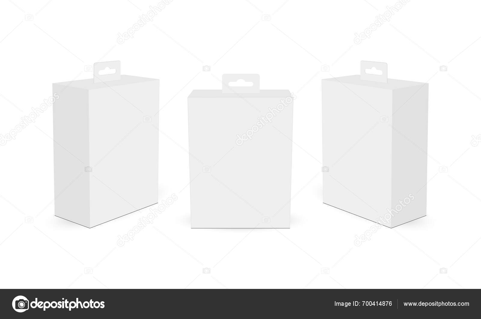 Rectangular Hang Tab Boxes Mockups Front Side View Isolated White Stock ...