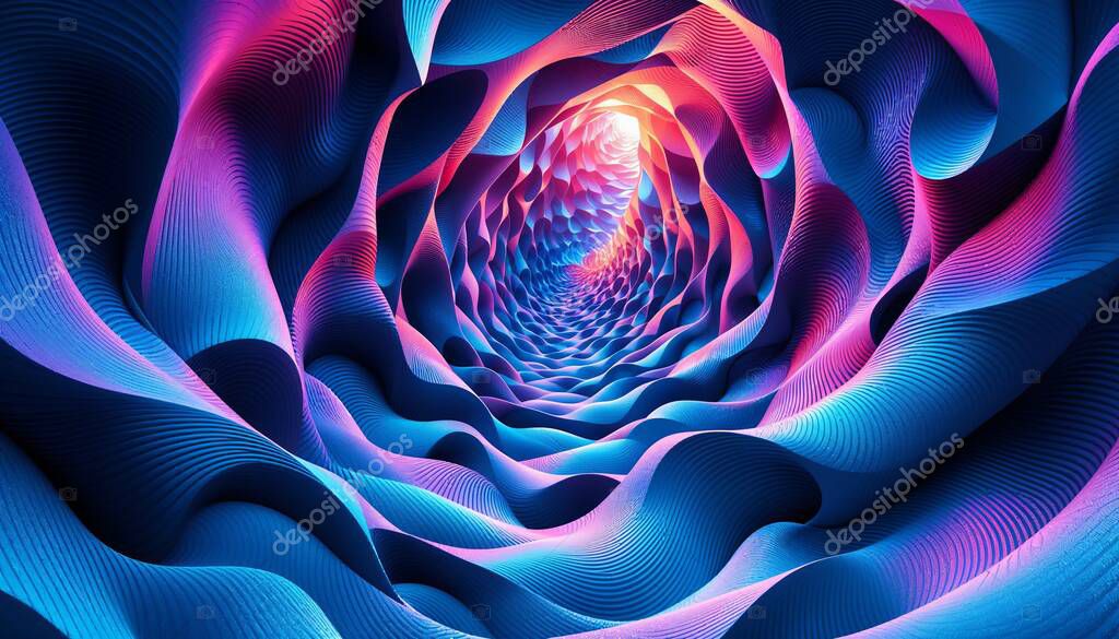 Abstract 3D pattern with curved surfaces, color gradients, rippling ...