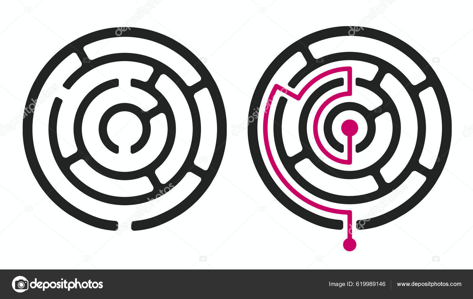 Laberinto Radial Con Camino Solución Rompecabezas Laberinto Circular ...