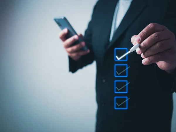 Businessman tick correct sign mark for document approve, project ...