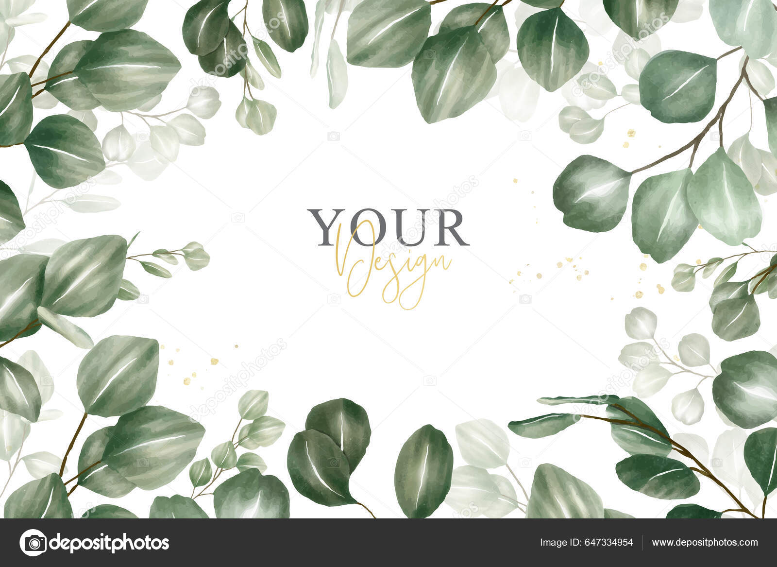 Greenery Watercolor Floral Arrangement Background Design Stock Vector ...