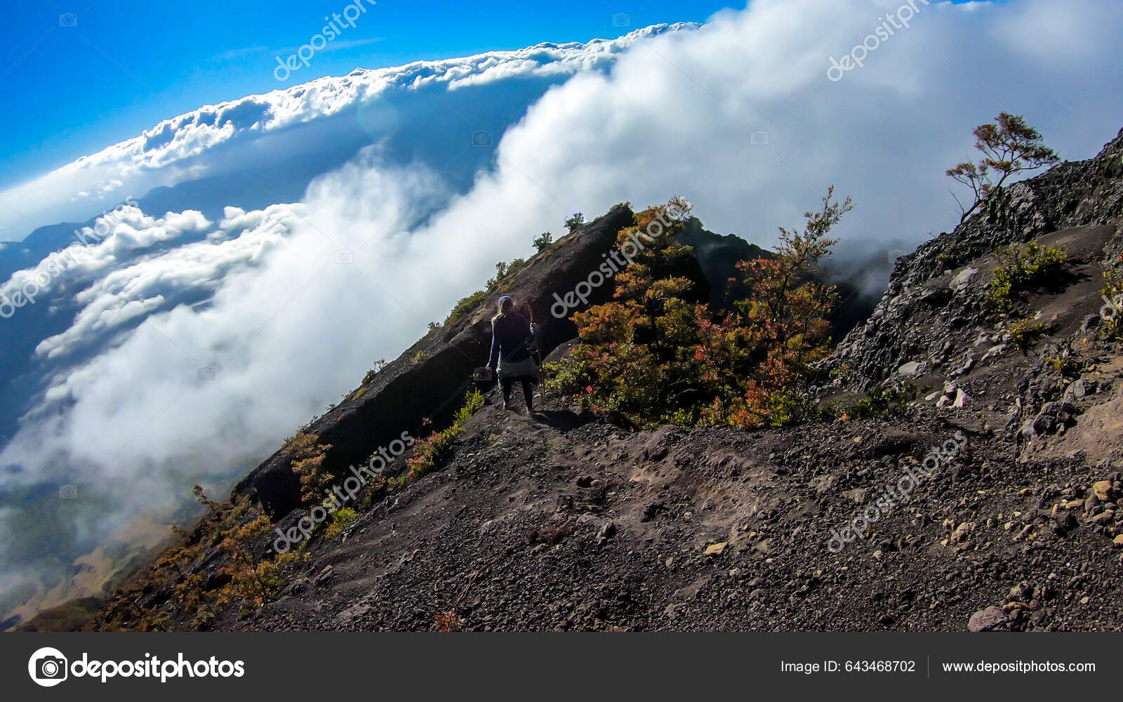 Young Woman Walking Edge Volcano Inierie Bajawa Flores Indonesia She ...